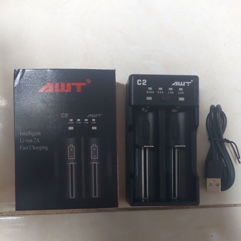 Jual Charger Baterai 2 Slot AWT C2 / Desktop Charger Baterai USB AWT C2 ...