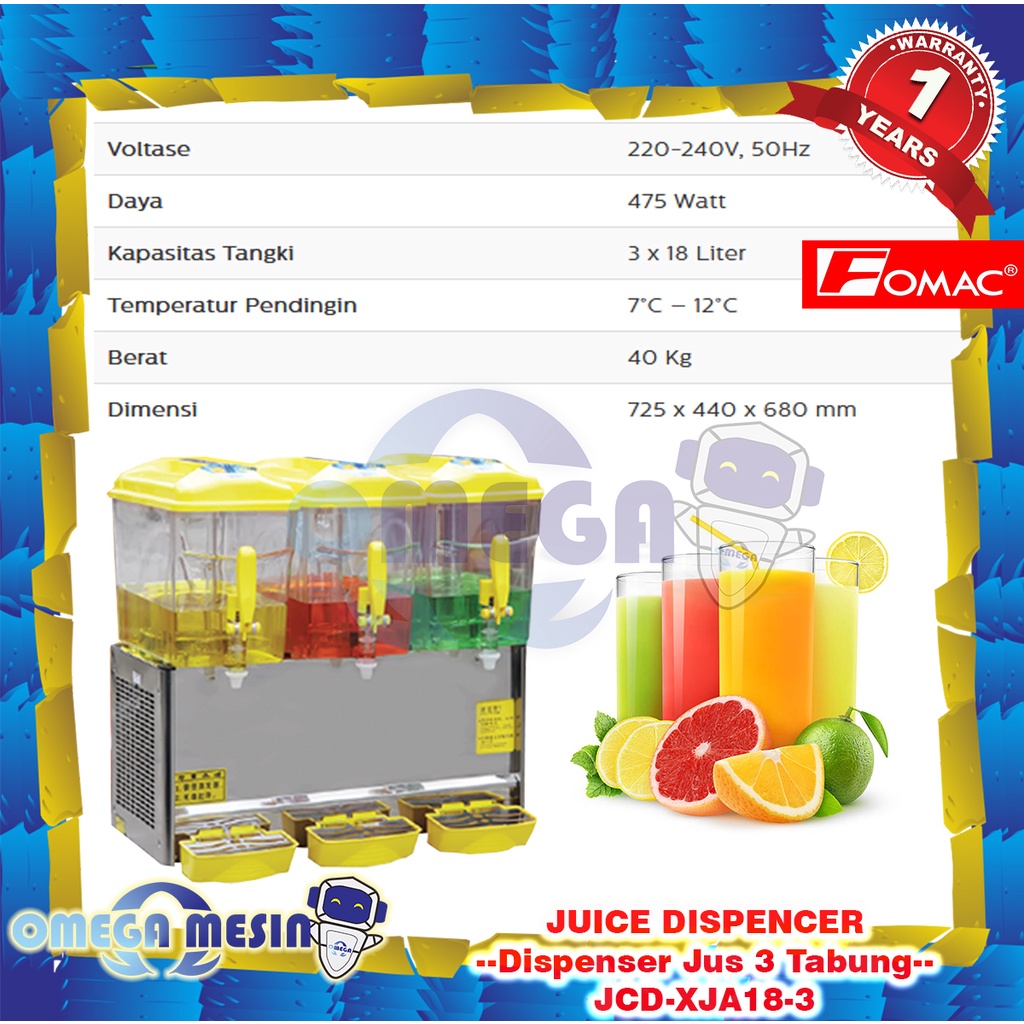 Jual Mesin Jus Dispenser 3 Tabung / Juice Dispencer JCD-XJA18-3 FOMAC ...