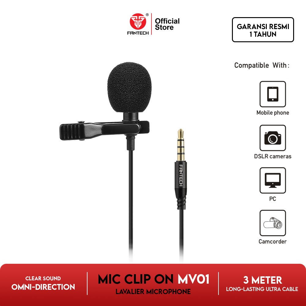 Jual [100% ORI] Fantech Mic Clip On MV01 Lavalier Microphone | Shopee ...
