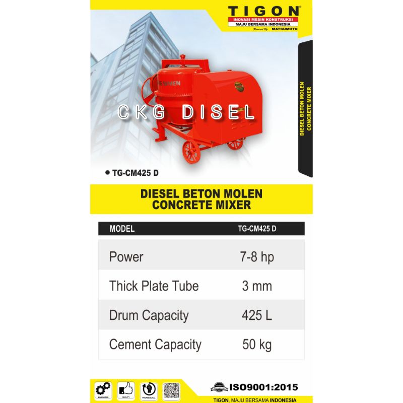 Jual MESIN MOLEN SEMEN 500 LITER TIGON + ENGINE 7 PK DIESEL | Shopee ...