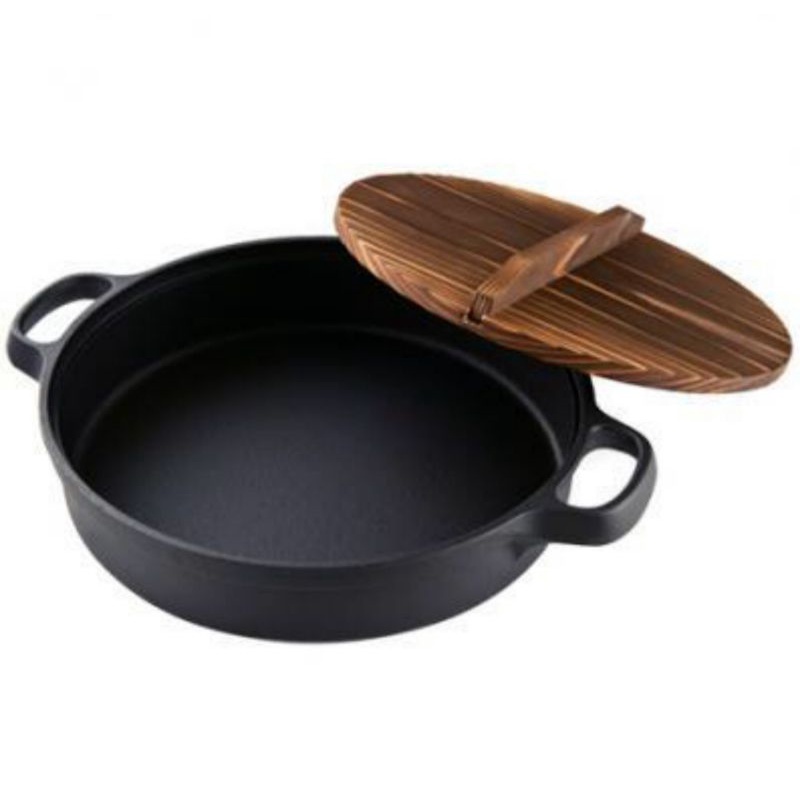 Jual Cast iron sukiyaki Gyoza Pan tutup kayu Oigen CA-004 IH Oigen Japan | Shopee Indonesia