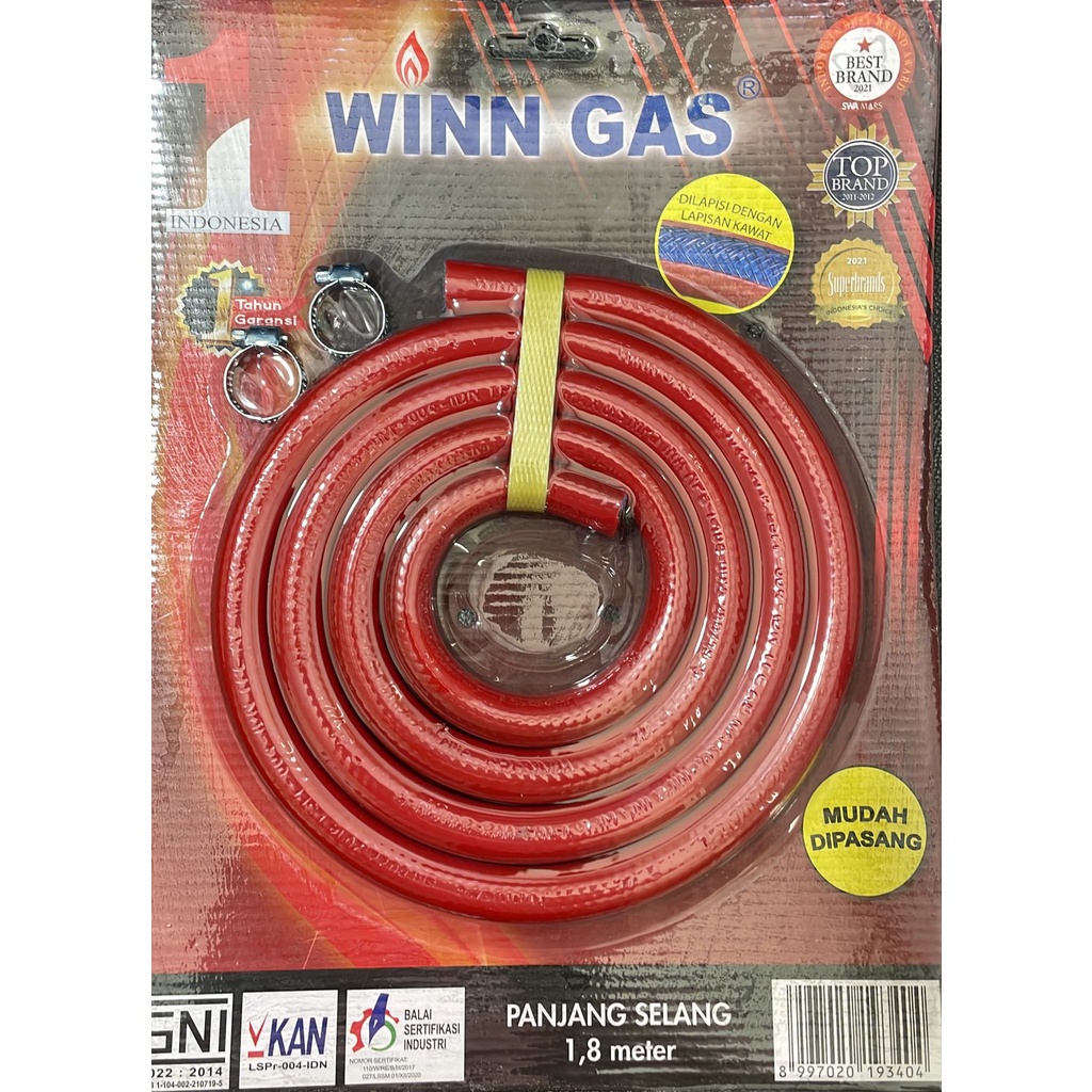 Jual WINN GAS SELANG GAS FLEXIBLE 1.8 Meter LPG MERAH LAPISAN KAWAT 3 ...