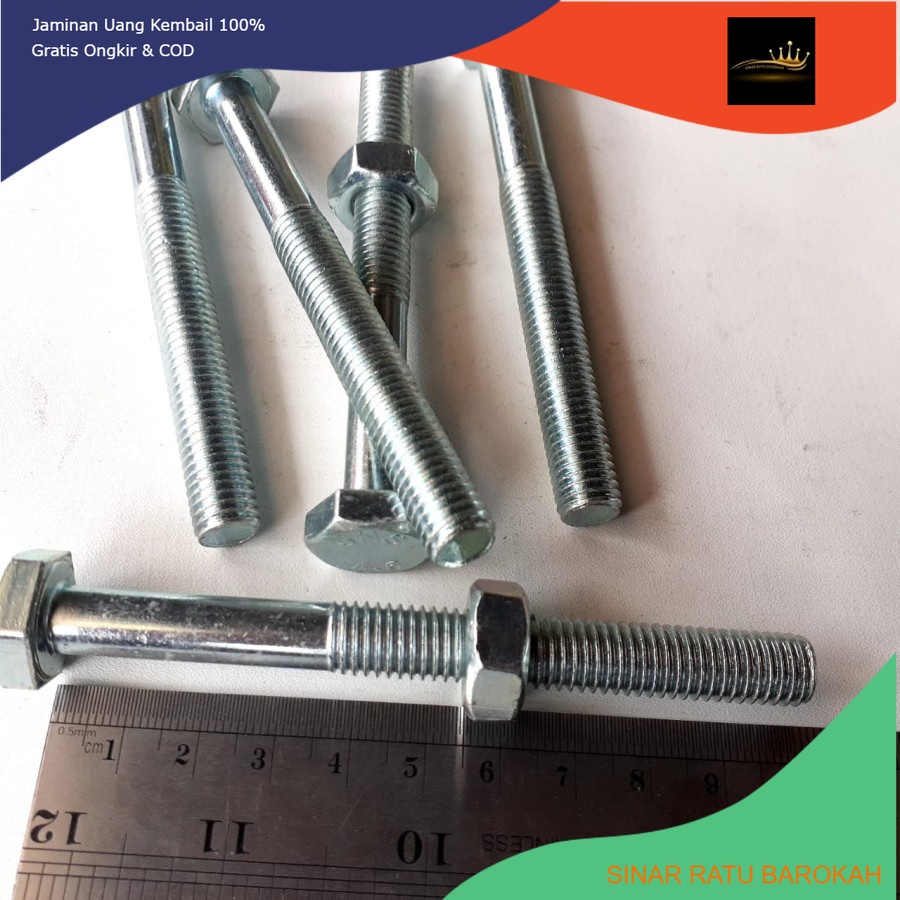 Jual BAUT MUR PUTIH M10 X 100 / BMP M10X100 / BAUT M10X100 PUTIH BMP M10 X 100 KUNCI 17 PANJANG ...