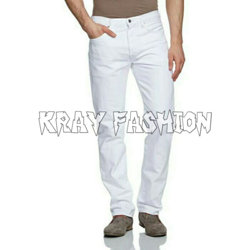 Jual CELANA JEANS PUTIH STANDAR PRIA CELANA JEANS REGULER FIT PUTIH ...