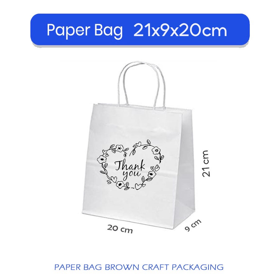 Jual (+CUSTOM) Paper Bag putih +Tulisan Thank You 21x9x20cm Papper Bag ...