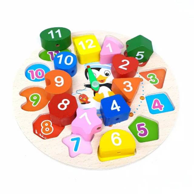 Jual Puzzle jam kayu wooden angka pinguin edukasi | Shopee Indonesia