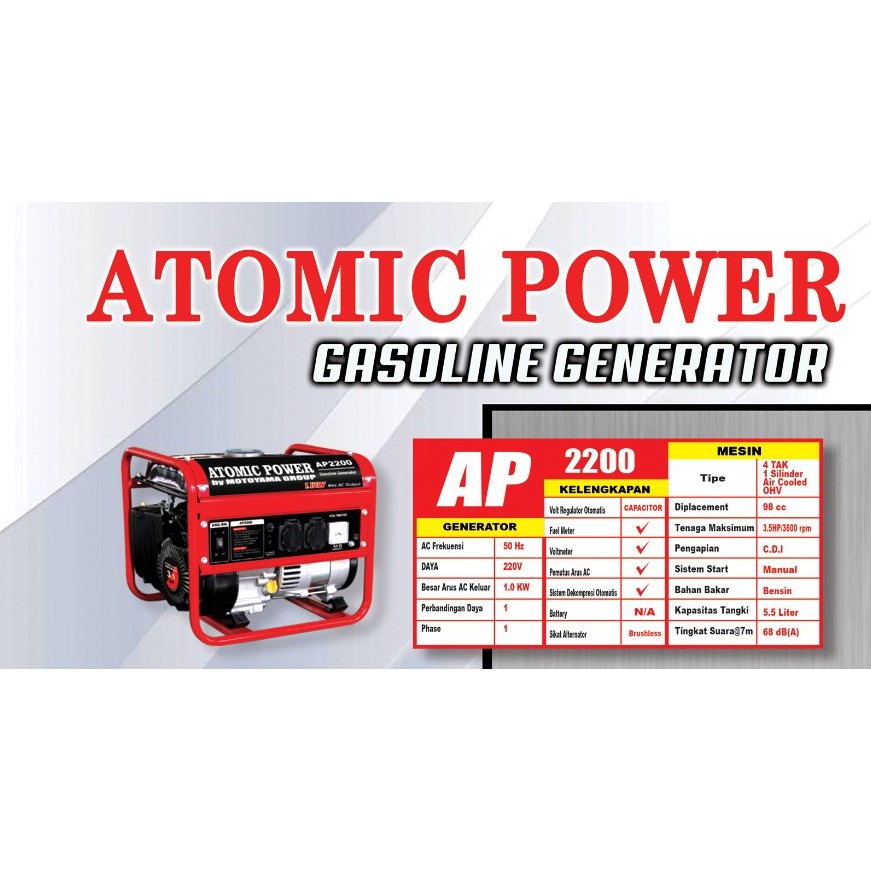 Jual Genset ATOMIC POWER AP2200 1000 Watt Generator Bensin | Shopee ...