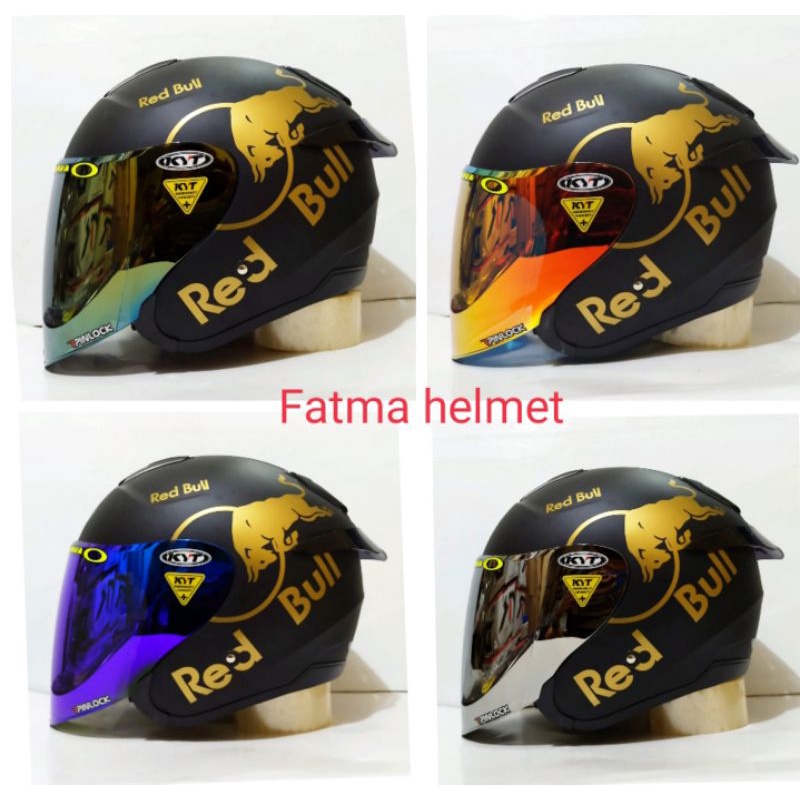 Jual HELM KYT KYOTO BLACK DOFT PAKET GANTENG STIKER RED BULL GOLD VISOR ...
