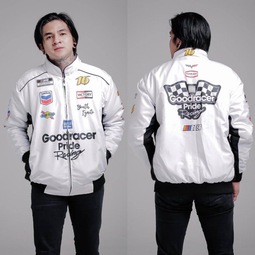Jual BGSR Jaket Nascar Victory Putih Jaket Varsity Pria Wanita Jaket ...