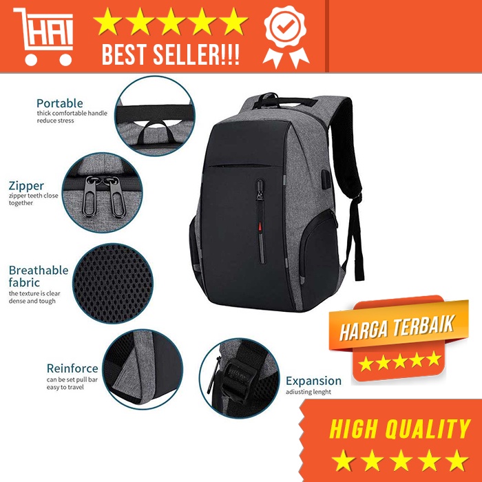 Jual [ORIGINAL] TAS RANSEL LAPTOP DENGAN PORT USB CHARGER KAIN OXFORD ...