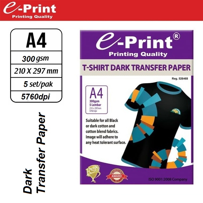 Jual ePrint T-Shirt Dark Transfer Paper A4 isi 5 lembar | Shopee Indonesia