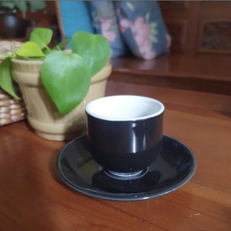 Jual gelas mug cangkir keramik kopin hitam polos espresso 1 pcs (mug ...