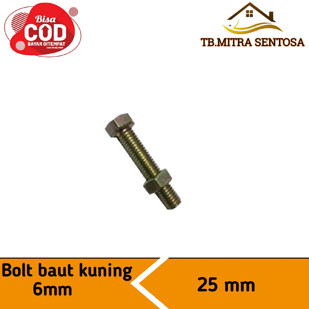 Jual BAUT MUR KUNING BMK M6 DIAMETER 6MM x 25mm | Shopee Indonesia
