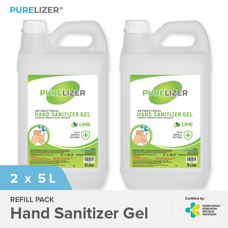 Jual Hand Sanitizer Gel 10 Liter PURELIZER Refill 10L Handsanitizer Gel 5000ml x2 Pcs | Shopee ...