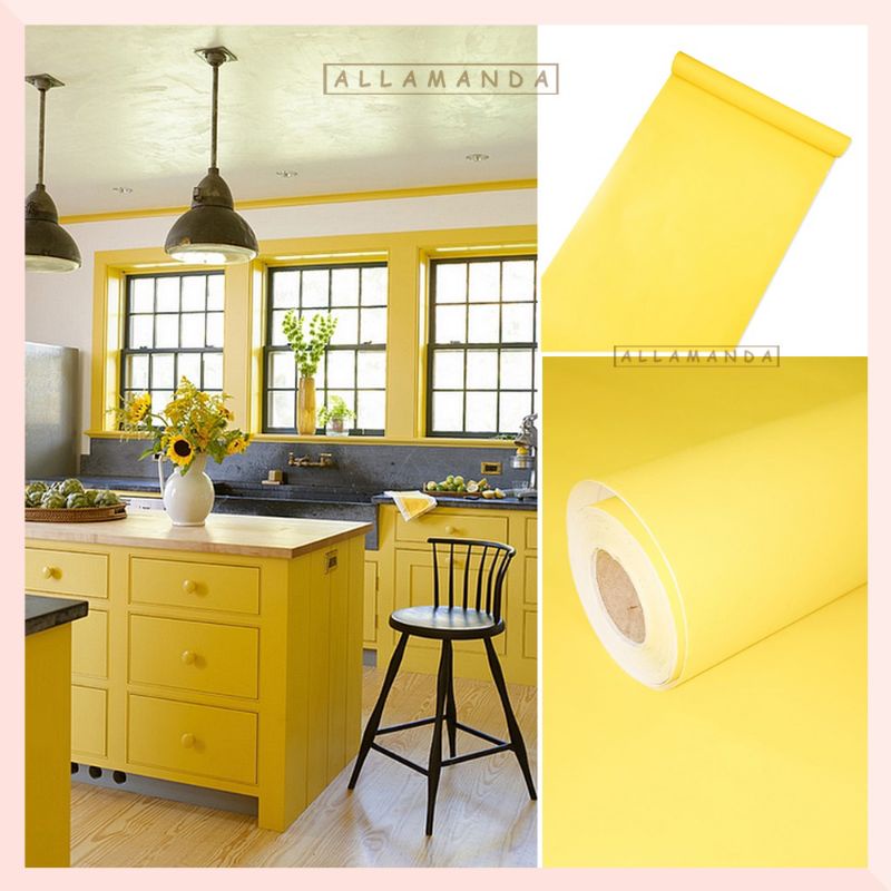 Jual RUMAH WALLPAPPER STICKER KERTAS PVC WARNA KUNING POLOS WALLPAPPER ...