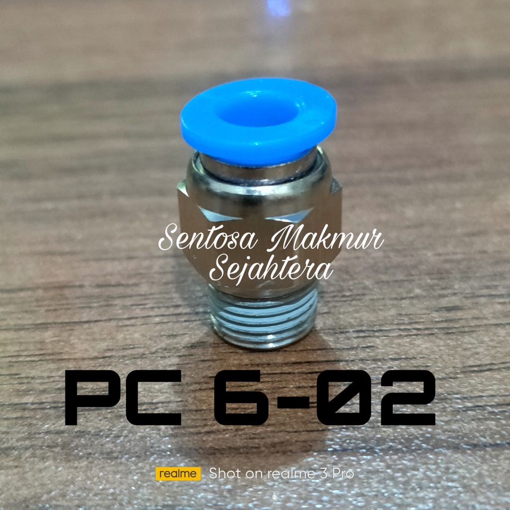 Jual PC 6-02 Nepel PU Fitting Pneumtic Lurus Male 6mm Drat PC 06-1/4 | Shopee Indonesia