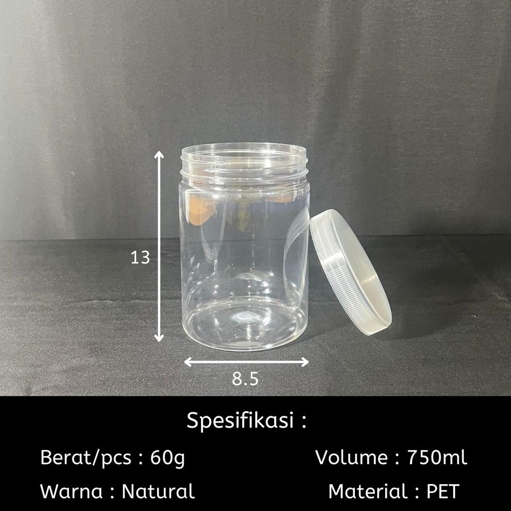 Jual Toples Tabung 750Ml Natural / Jar Cylinder Bening 750Ml + Tutup / Botol Silinder Transparan ...