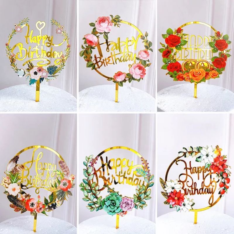 Jual Cake Topper Happy Birthday Hiasan Bunga | Shopee Indonesia