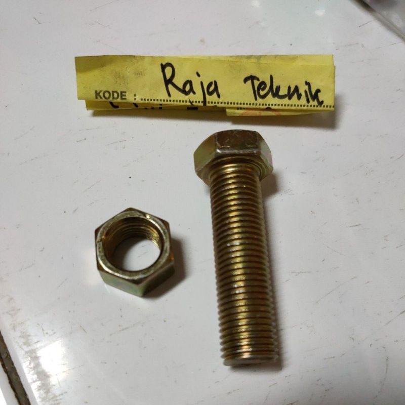 Jual baut mur m14x50 drat halus kuning Kunci 19 drat pitch 1.5 / baut ...