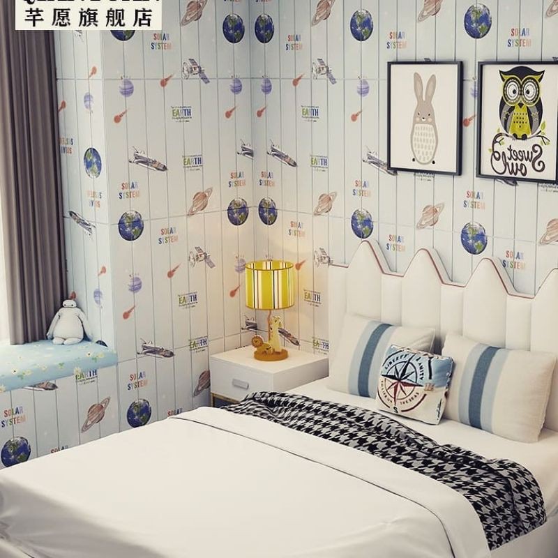 Jual wallpaper sticker foam permukaan timbul motif tata Surya putih ...