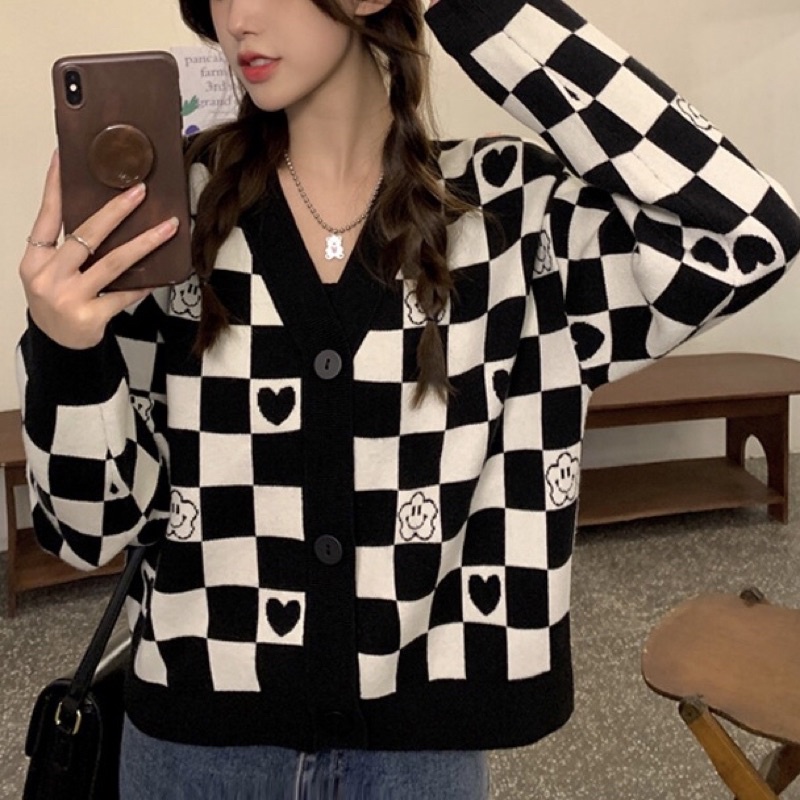 Jual storedelune - Emoji Checkerboard Cardigan (Premium Import Quality ...