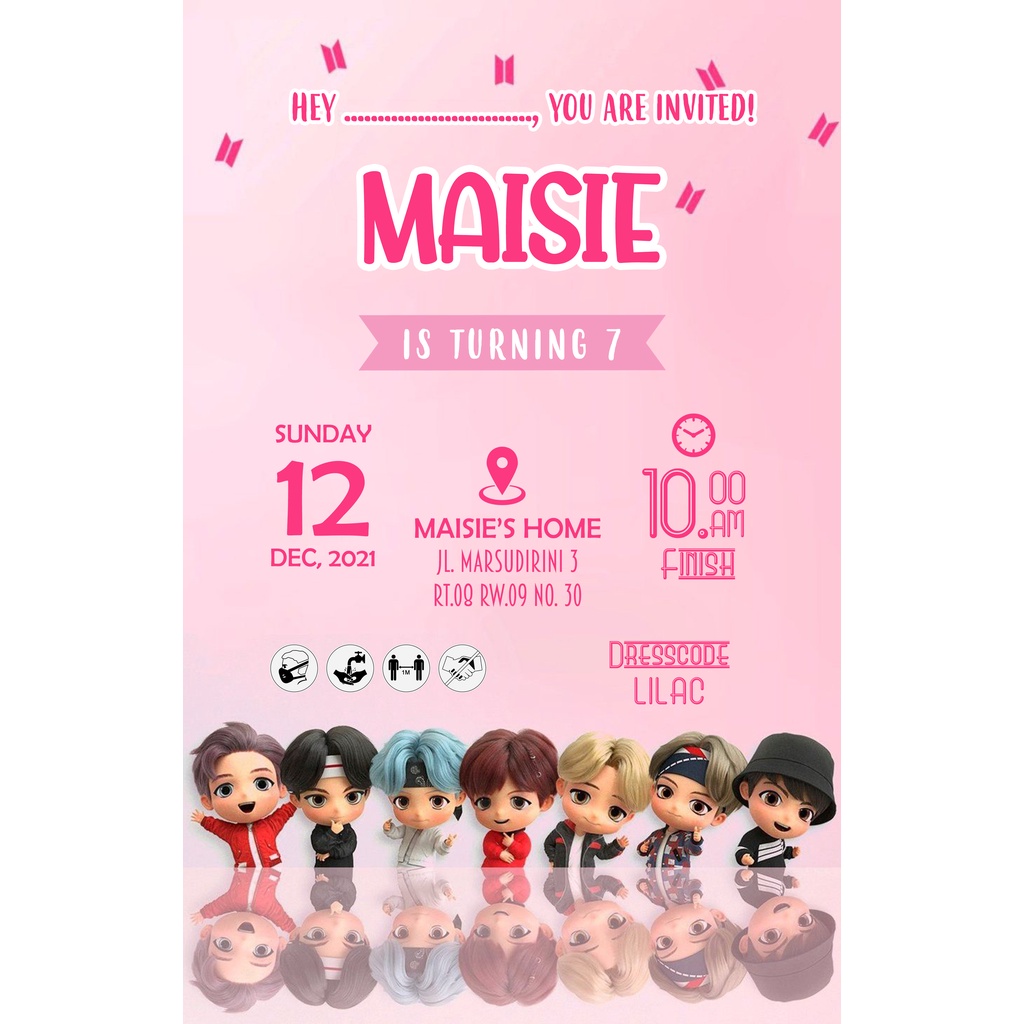 Jual AFY Undangan Kartu Undangan Ulang Tahun Anak Tiny Tan BTS ...