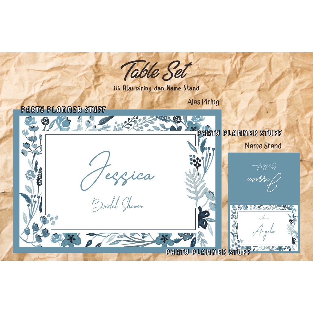 Jual Table set tema blue flower dekor meja makan cantik bridal shower ...