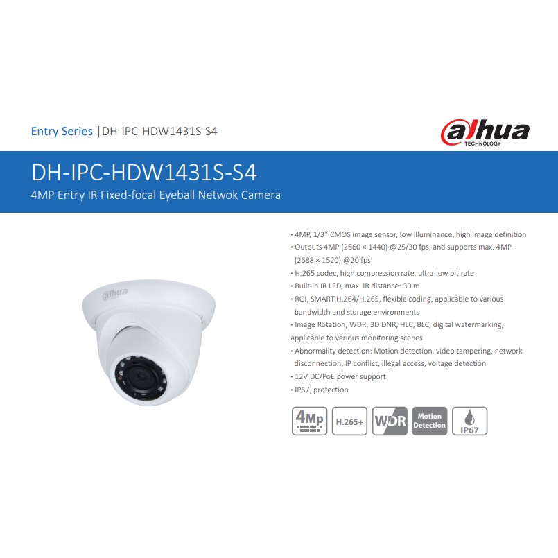 Jual Dahua CCTV IPC Camera Series DH-IPC-HDW1431S-S4 4MP Entry IR Fixed-focal Eyeball Netwok ...