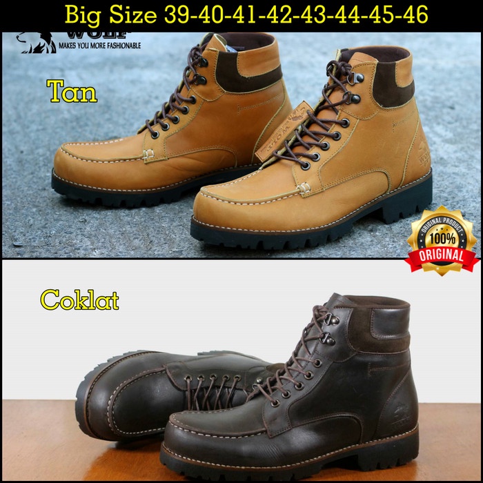Jual Big Size 44 45 46 Sepatu Boots Kulit Asli Pria Original Wolf Husky ...
