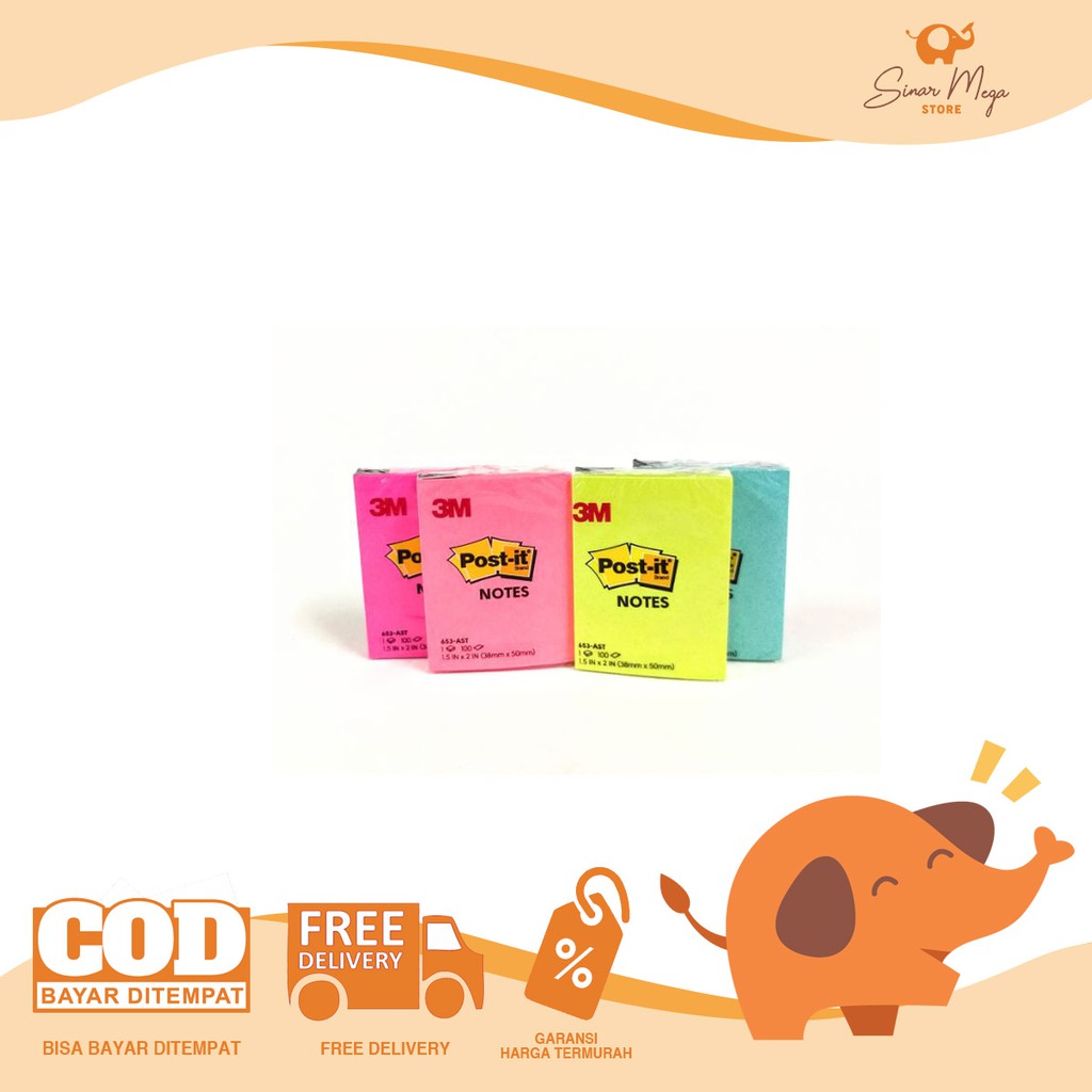 Jual 3M Post It Sticky Notes Memo 653/ 0653 Color Warna Warni Murah ...