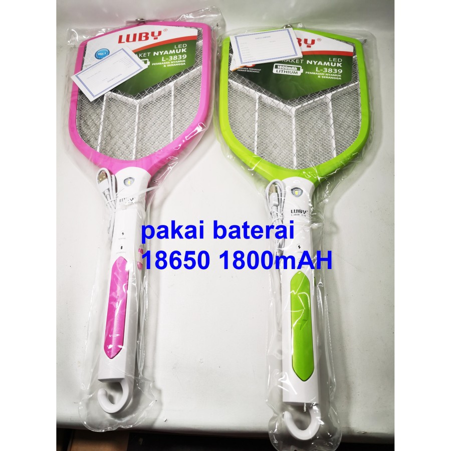 Jual Raket Nyamuk Listrik Luby L-3839 baterai lithium 18650 -1800mAH ...