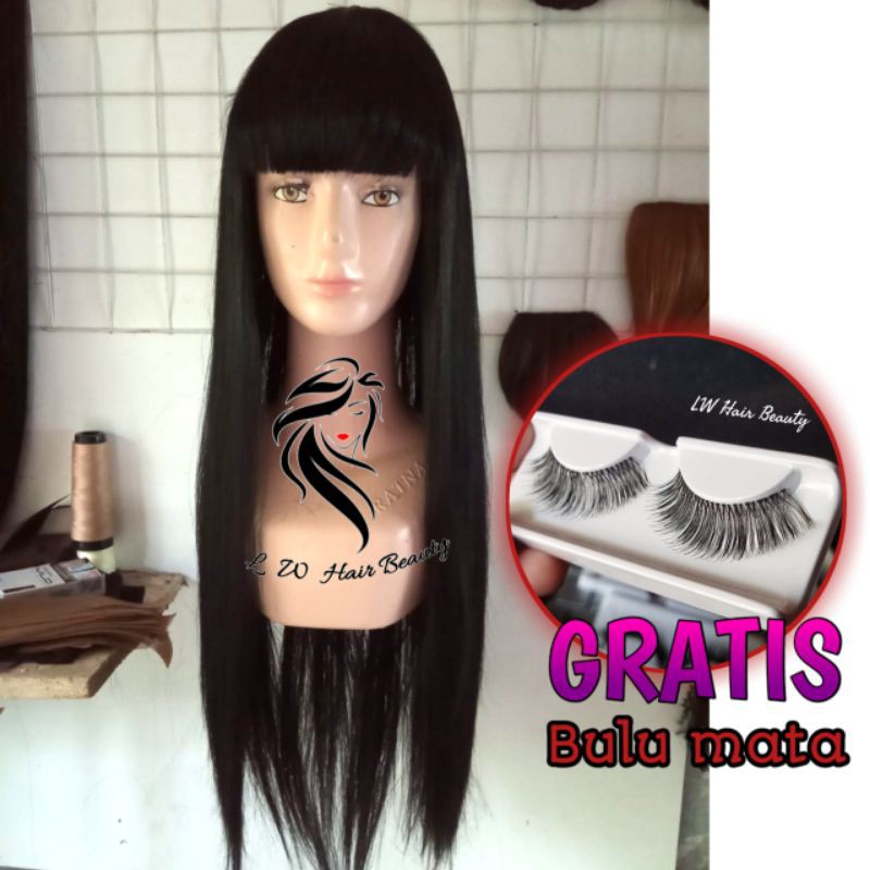 Jual Wig Wanita Panjang Lurus Hitam Poni | Shopee Indonesia