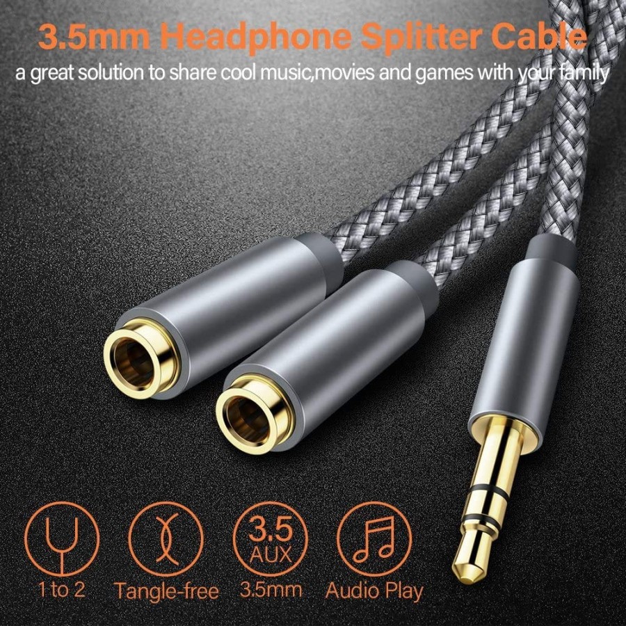 Jual Premium Nylon Aux Audio Splitter Jack 3.5mm Share Music Headset ...