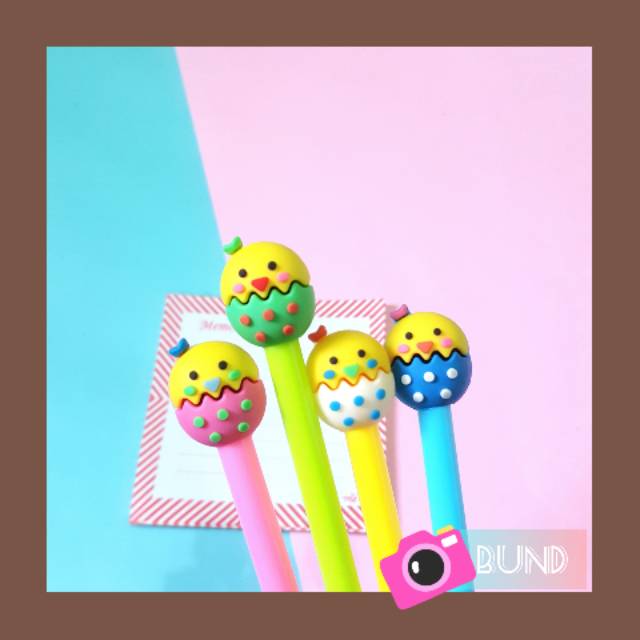 Jual BUN - POO7 PULPEN KARAKTER LUCU BENTUK TELUR AYAM MENETAS PEN GEL ...