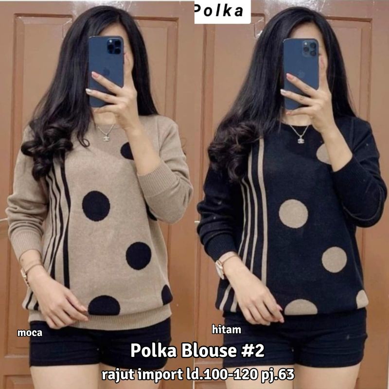 Jual polka #2 rajut import motif polka terbaru/kaos rajut import/blouse ...
