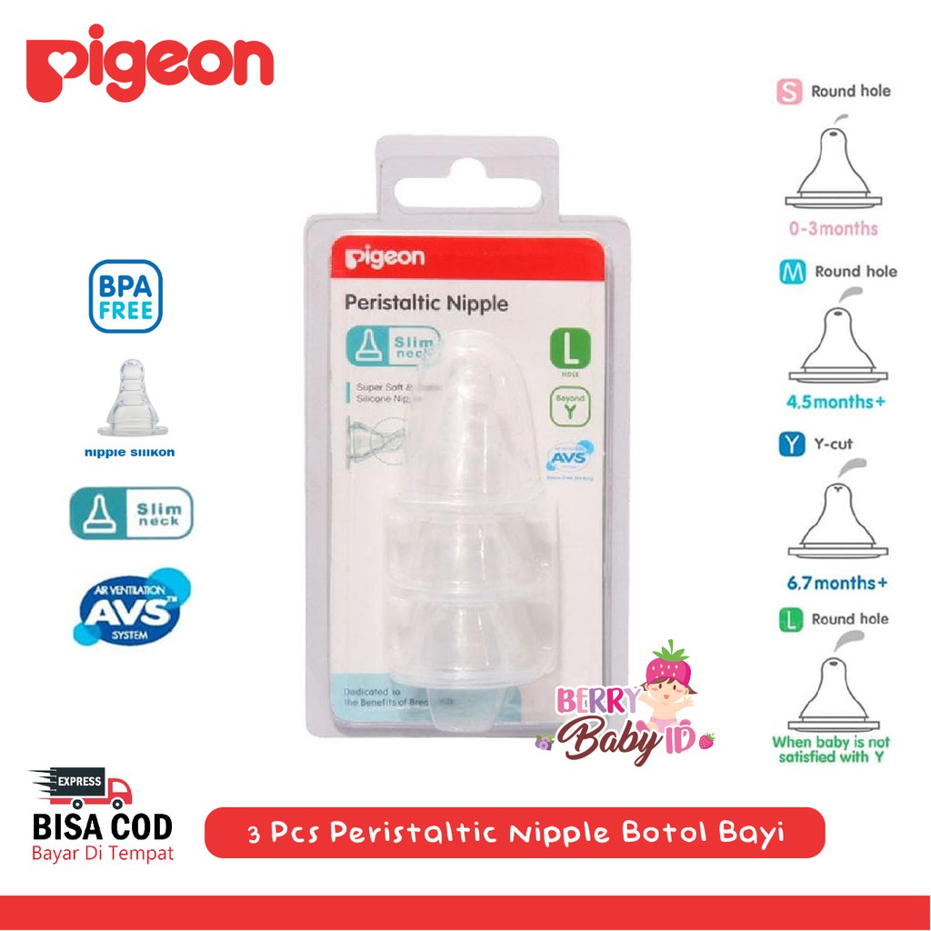 Jual Pigeon 3 pcs Peristaltic Nipple Slim Neck Blister Dot Botol Susu ...