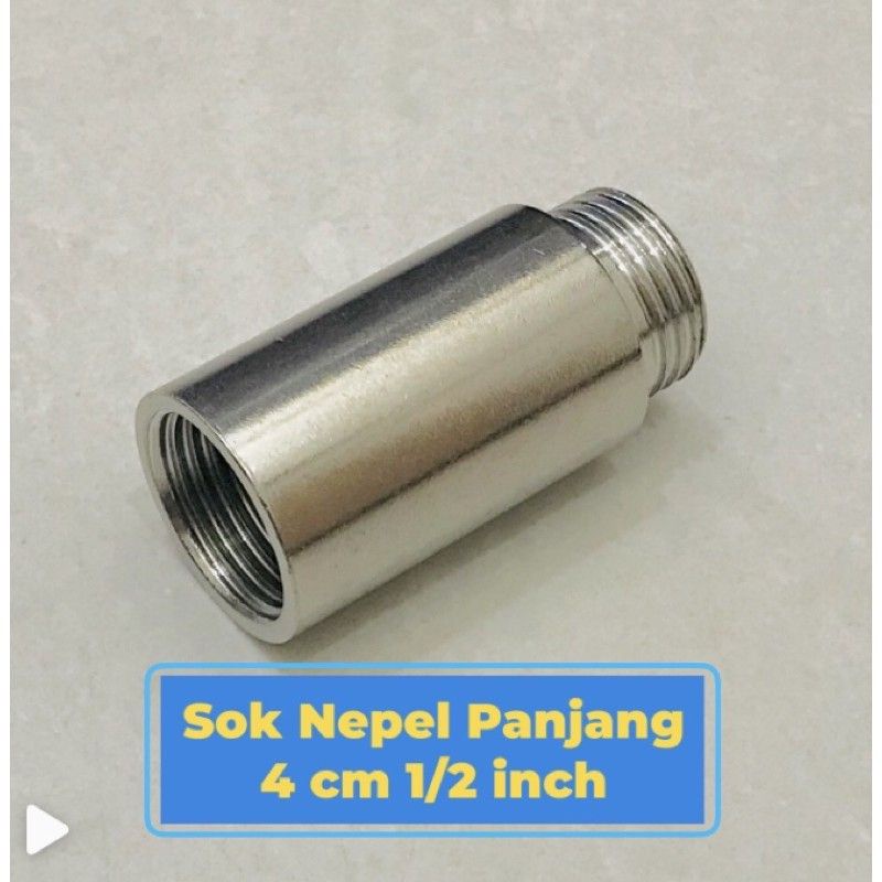 Jual Sok kran stainless panjang 4 cm drat luar dalam / nepel sok sambungan pipa 1/2 inch ...