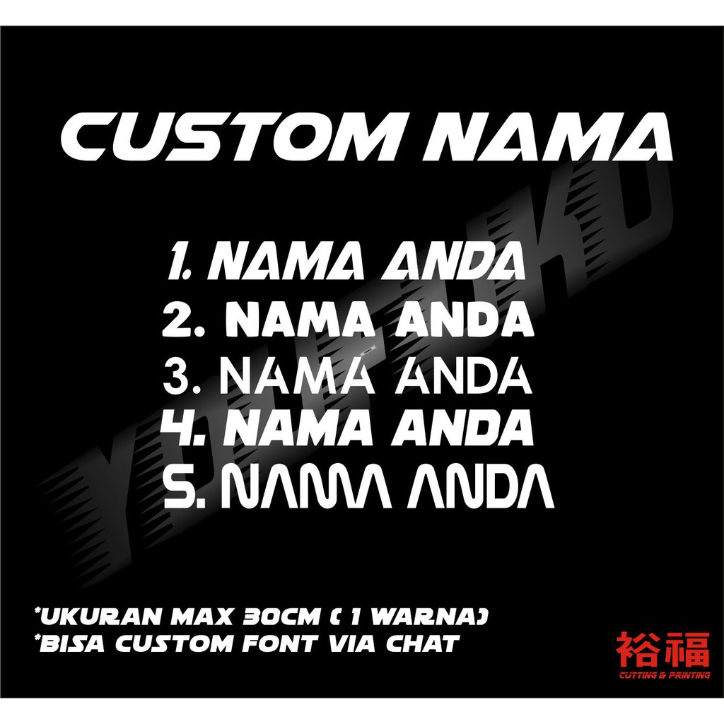 Jual Cutting sticker Nama / sticker custom nama anda / team / Custom ...