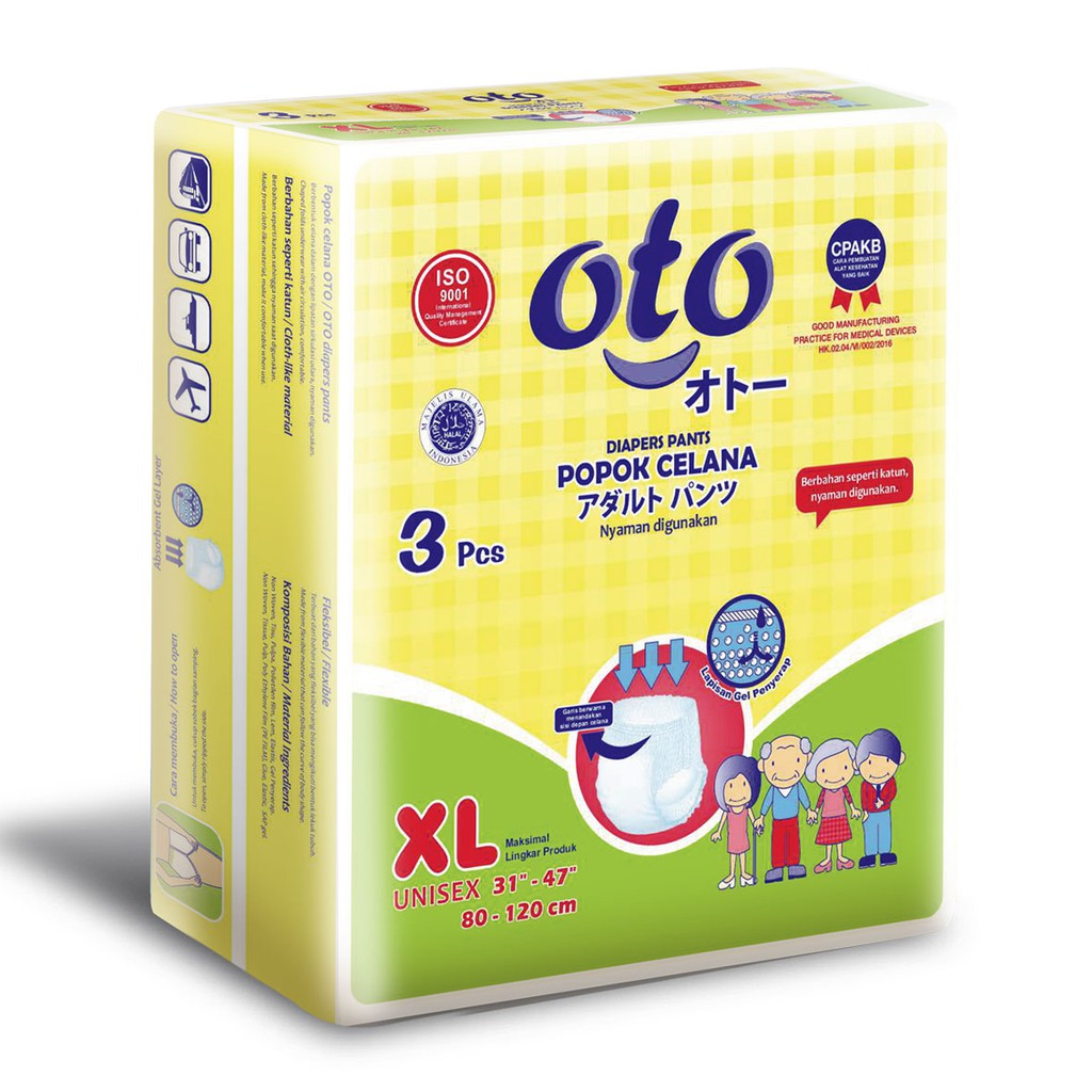 Jual OTO Diapers Adult Pants / Popok Dewasa model Celana size XL isi 3 pcs | Shopee Indonesia