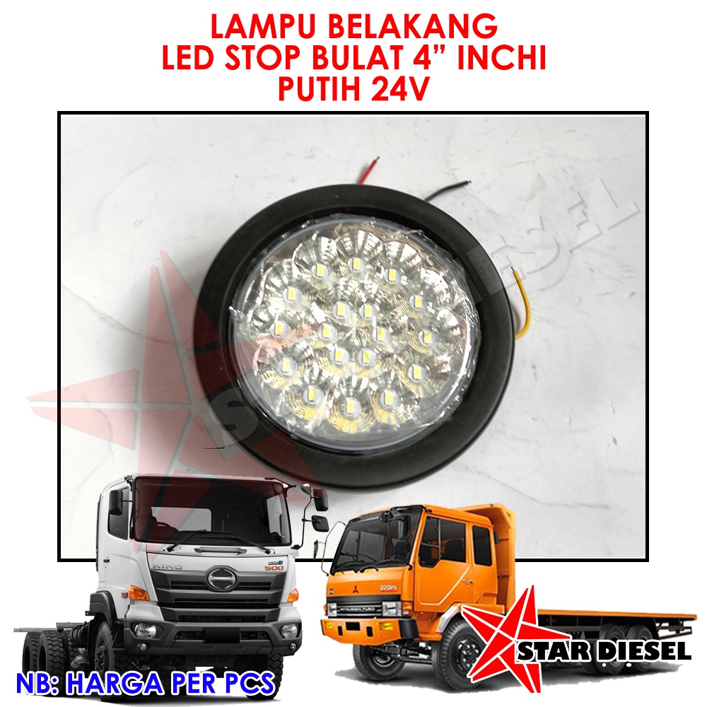 Jual LED STOP BULAT 4” INCHI PUTIH 24V MATA LED KECIL MITSUBISHI FUSO ...