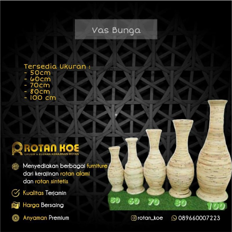 Jual TERMURAH, Vas Pot Bunga Guci rotan Alami Kalssik ( REAL PICT ...