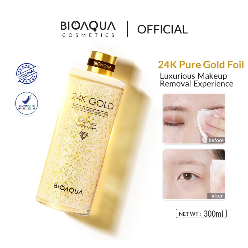 Jual Bioaqua Cosmetics 24K Gold Gentle Makeup Remover Sodium Hyaluronic ...