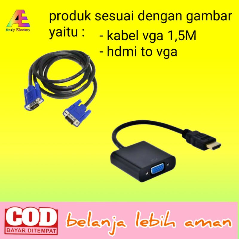 Jual [COD] PAKET CONVERTER HDMI TO VGA + KABEL VGA | KABEL SAMBUNGAN ...