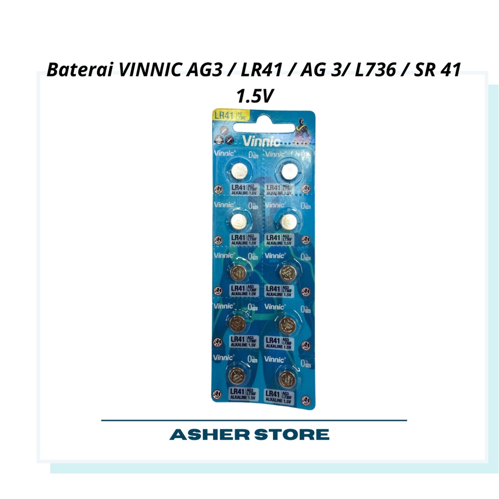 Jual Baterai VINNIC AG3 / LR41 / AG 3/ L736 / SR 41 1.5V | Shopee Indonesia
