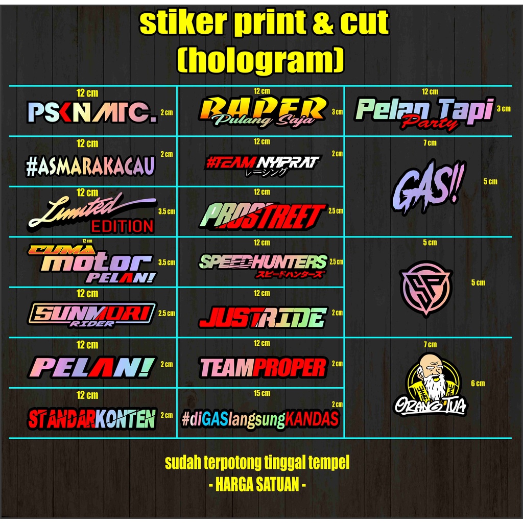 Jual Sticker hologram Print CUT Racing terbaru satuan / stiker motor ...