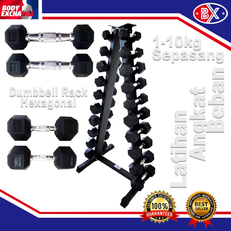Jual Dumbbell Set + Rack Hexagonal 1 kg - 10 kg - Alat Fitness - Alat ...