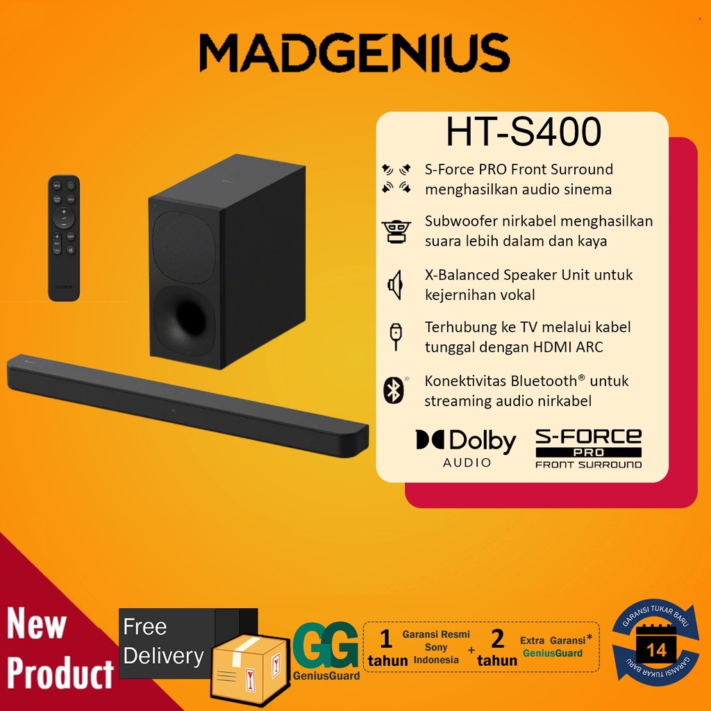 Jual Sony HT-S400 330W 2.1-Channel Soundbar System with Powerful Wireless subwoofer / Sony ...