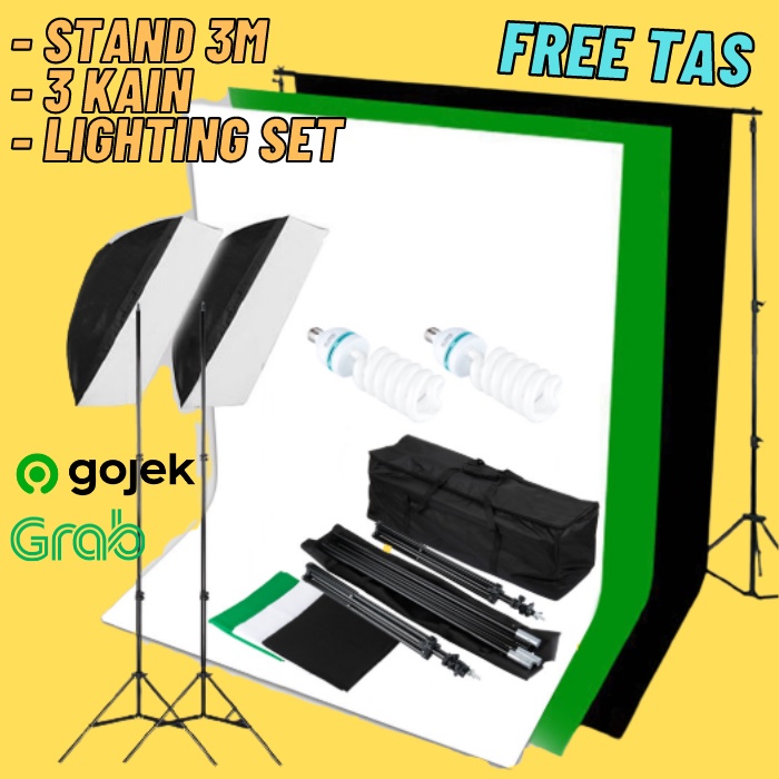 Jual Paket Lengkap Lighting Studio Lampu Softbox Stand Tiang Background ...