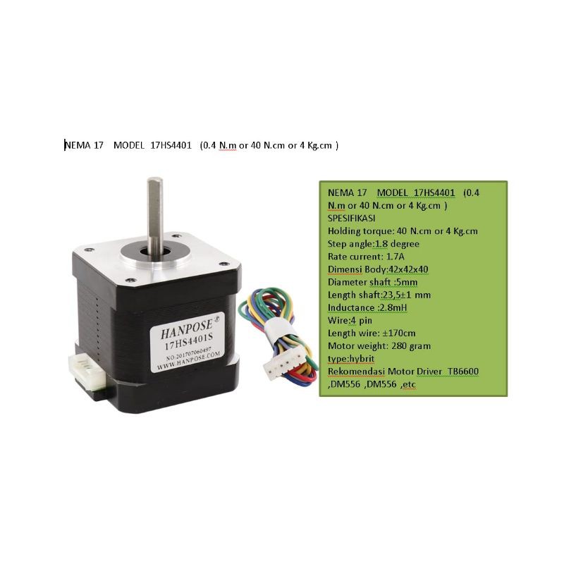 Jual Stepper Motor 17HS4401 NEMA 17 motor 42BYGH 1.7A 17HS4401 | Shopee ...