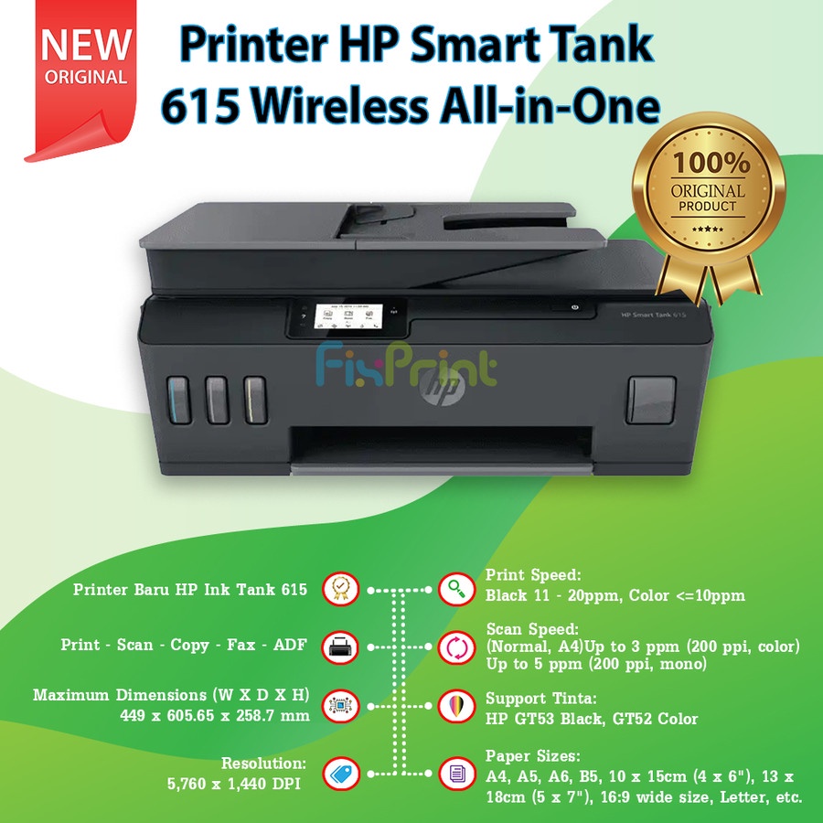Jual Printer HP Smart Ink Tank 615 WiFi Print Scan Copy Fax ADF ...